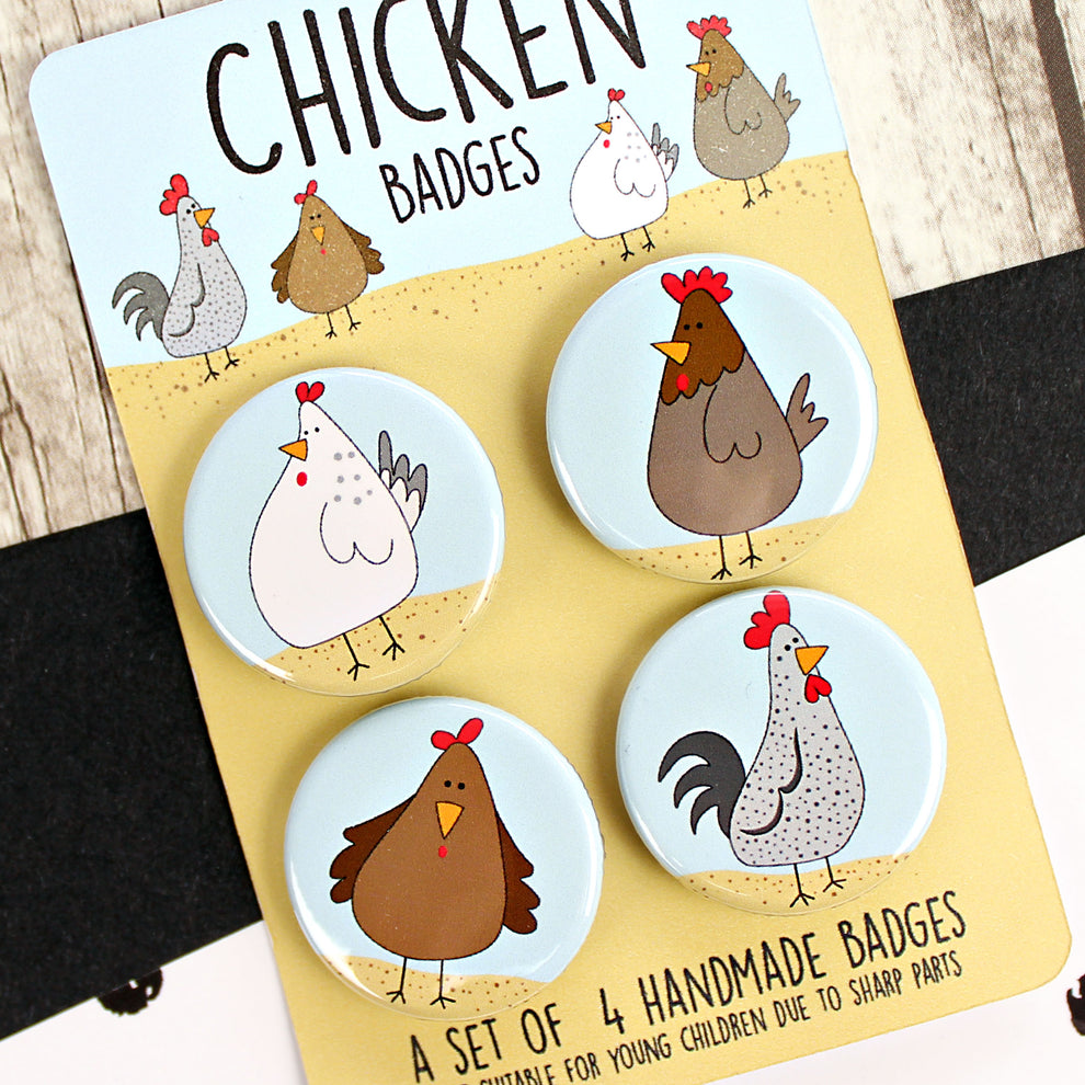 Funny Chicken Pin Badges - Set of Four – Cheerful Geek