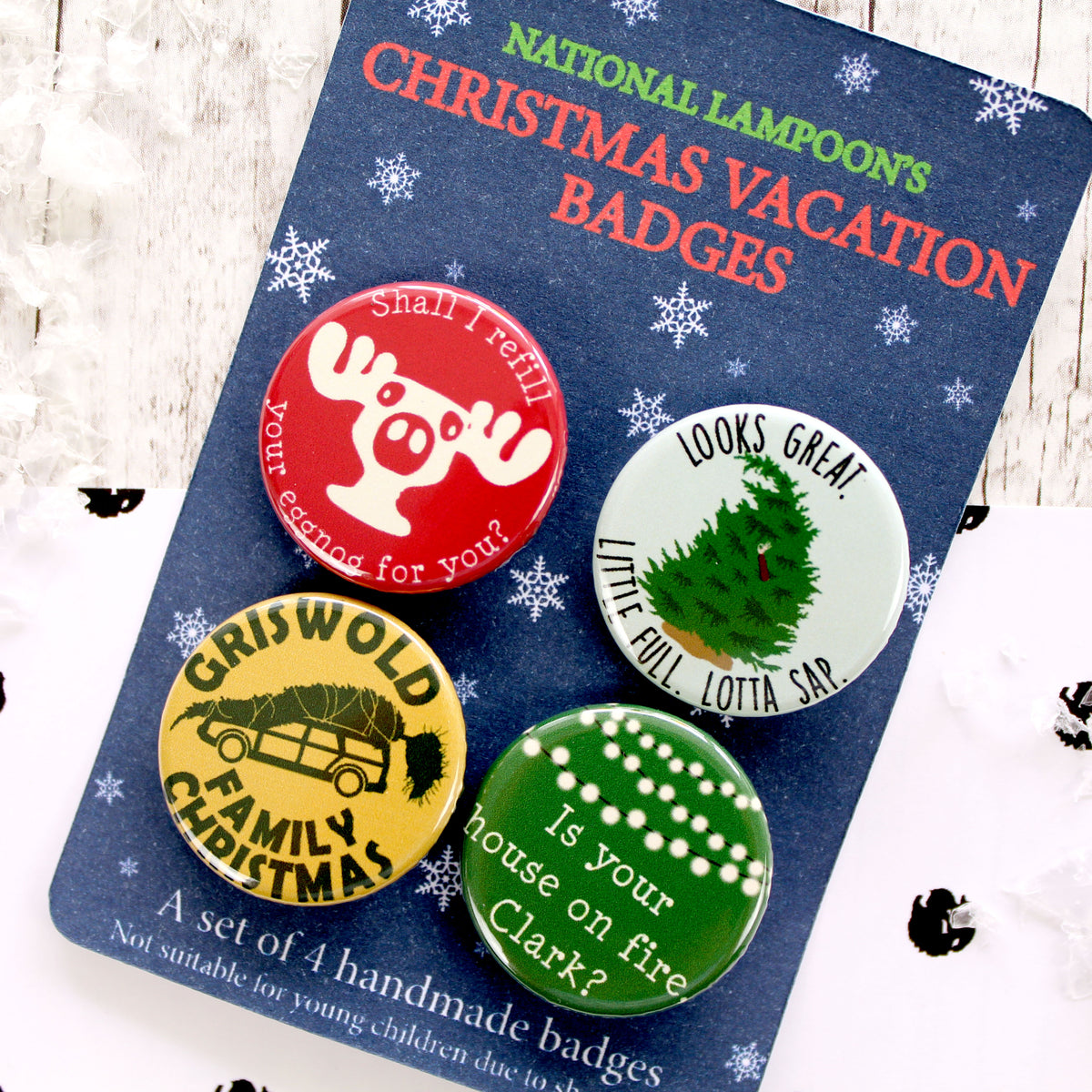 National Lampoon’s Christmas Vacation Button Badges – Cheerful Geek