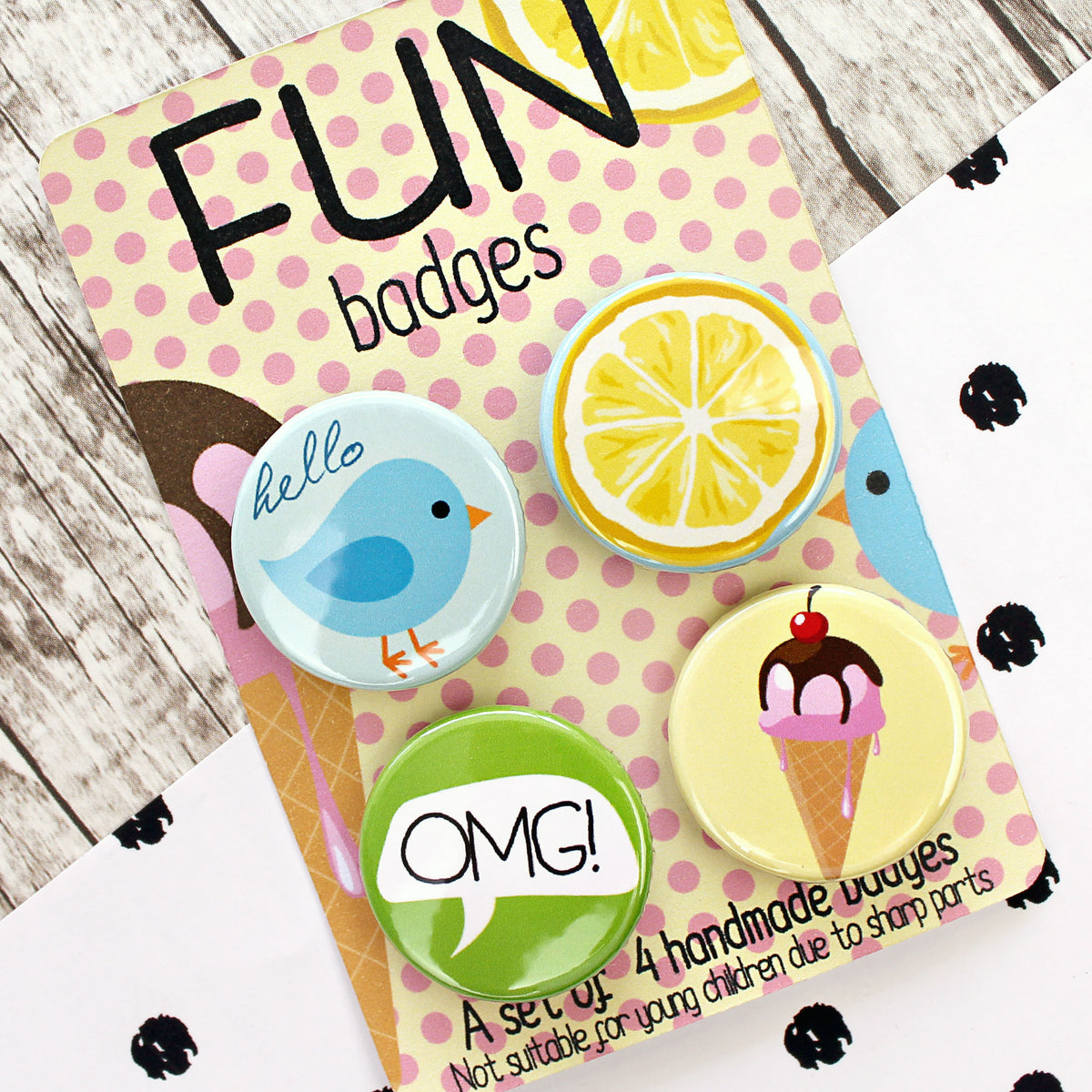 Fun Ice Cream and Lemons Button Badges - Set of Four – Cheerful Geek