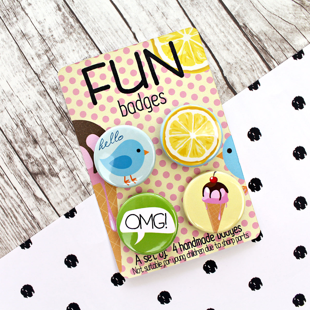Fun Ice Cream and Lemons Button Badges - Set of Four – Cheerful Geek